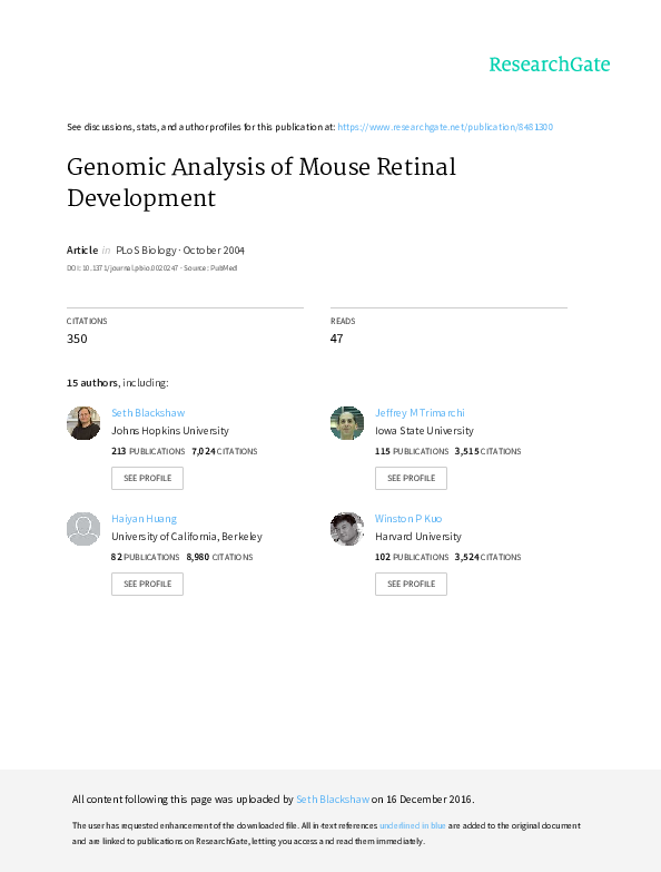 (PDF) Genomic Analysis of Mouse Retinal Development