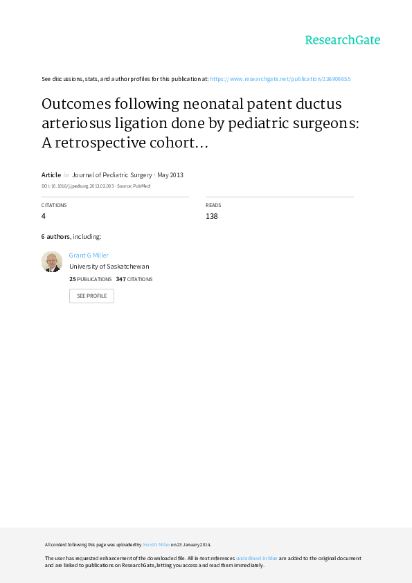 (PDF) Outcomes following neonatal patent ductus arteriosus ligation ...