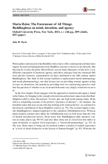 (PDF) Maria Heim: The Forerunner of All Things: Buddhaghosa on mind ...