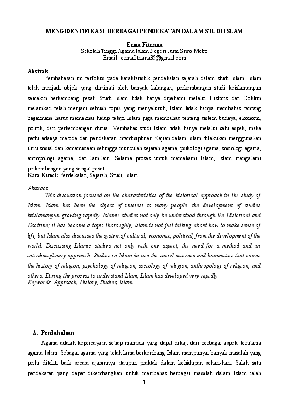 (DOC) MENGIDENTIFIKASI BERBAGAI PENDEKATAN DALAM STUDI ISLAM