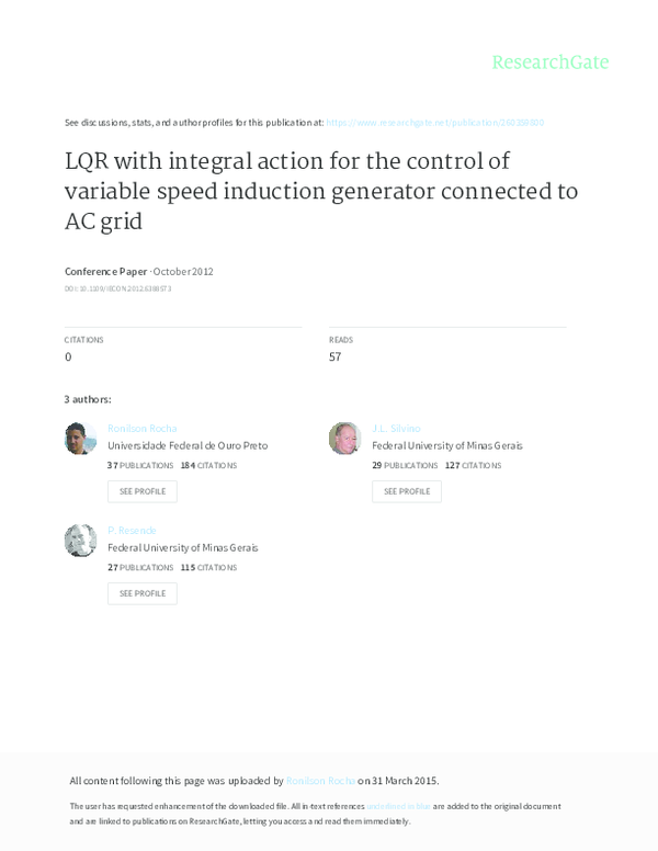 (PDF) LQR with integral action for the control of variable speed ...