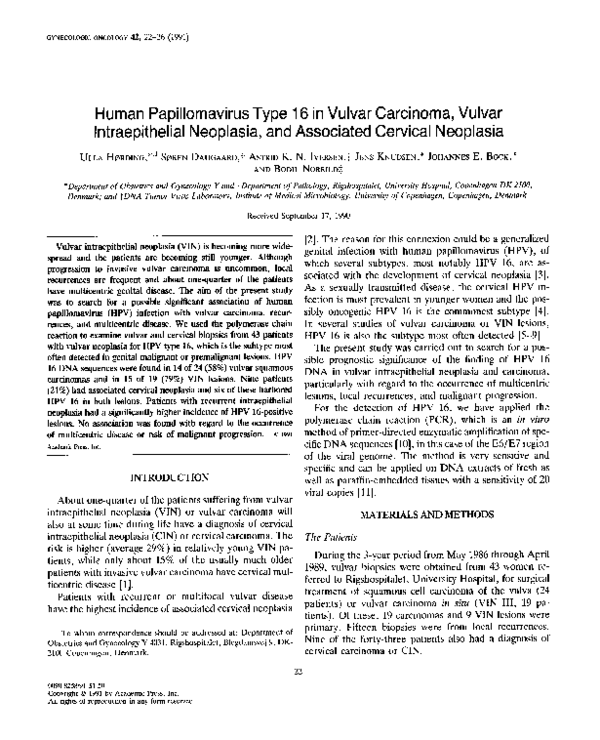 (PDF) Human papillomavirus type 16 in vulvar carcinoma, vulvar intraepithelial neoplasia, and ...