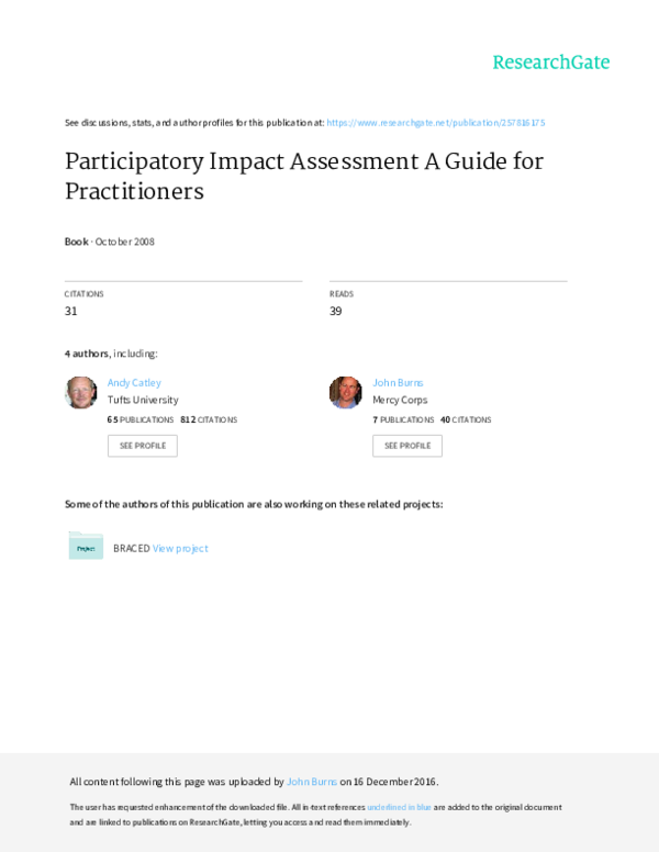 (PDF) Participatory Impact Assessment, A Guide for Practitioners