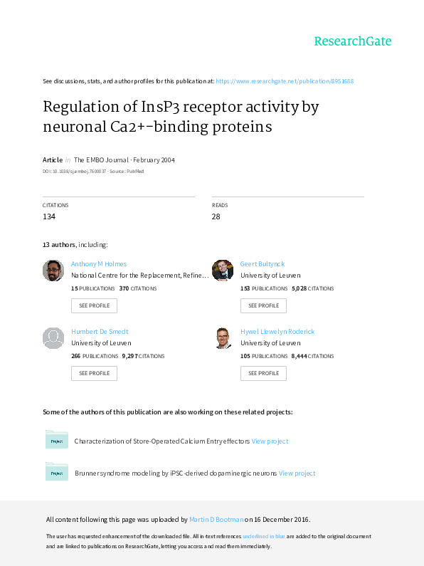 (PDF) Regulation of InsP3 receptor activity by neuronal Ca2&-binding ...