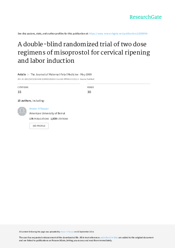 (PDF) A double-blind randomized trial of two dose regimens of ...