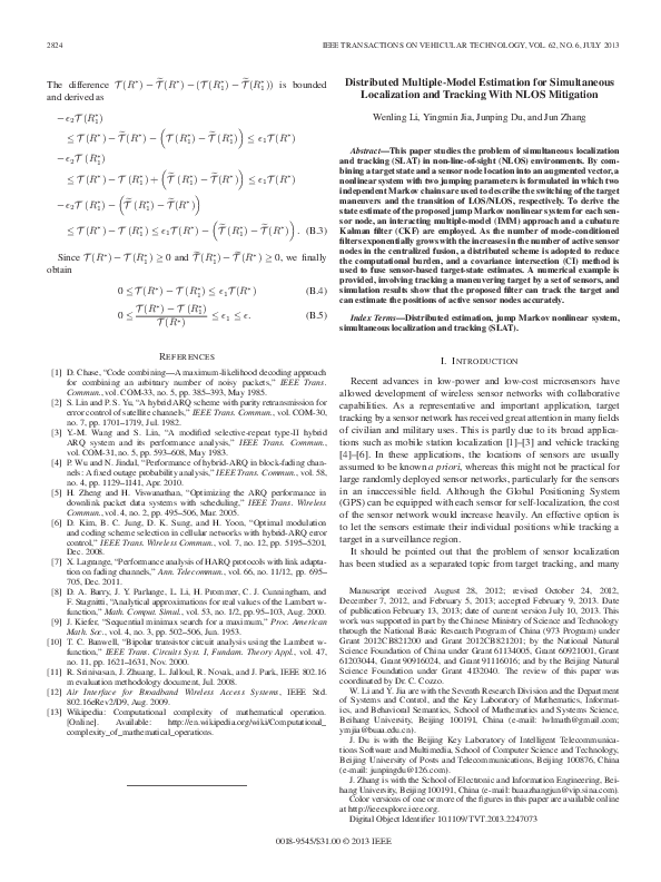 (PDF) Distributed Multiple-Model Estimation for Simultaneous Localization and Tracking With NLOS ...