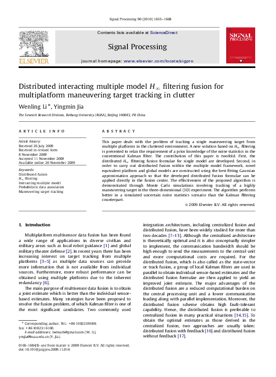 Pdf Distributed Interacting Multiple Model H∞ Filtering Fusion For