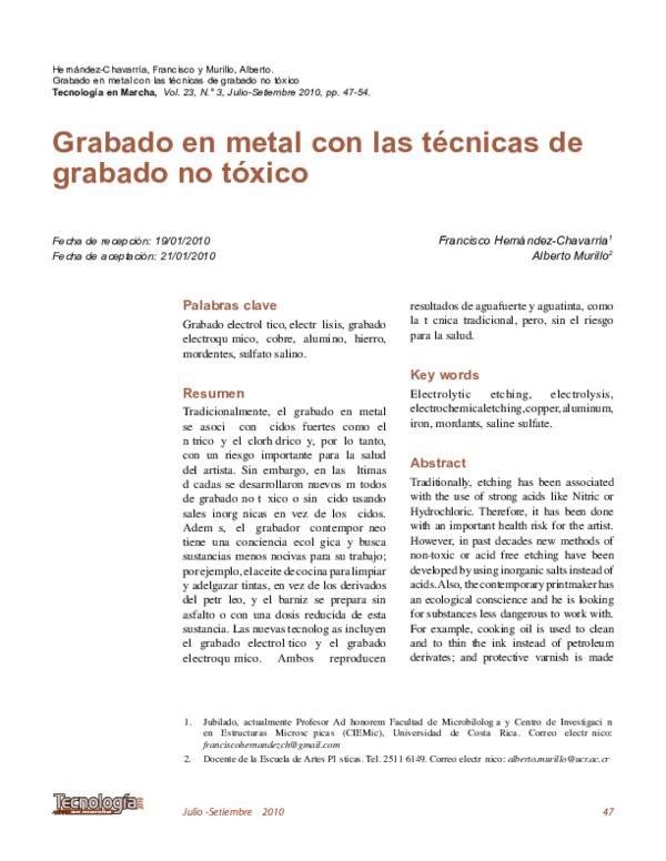 (PDF) Grabado en metal con las técnicas de grabado no tóxico