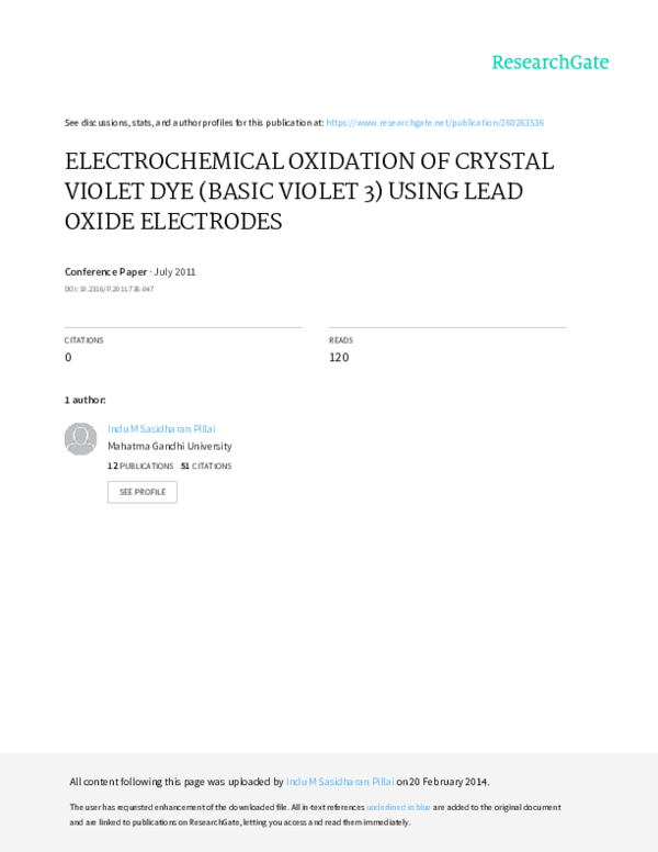 (PDF) Electrochemical Oxidation of Crystal Violet Dye (Basic Violet 3 ...