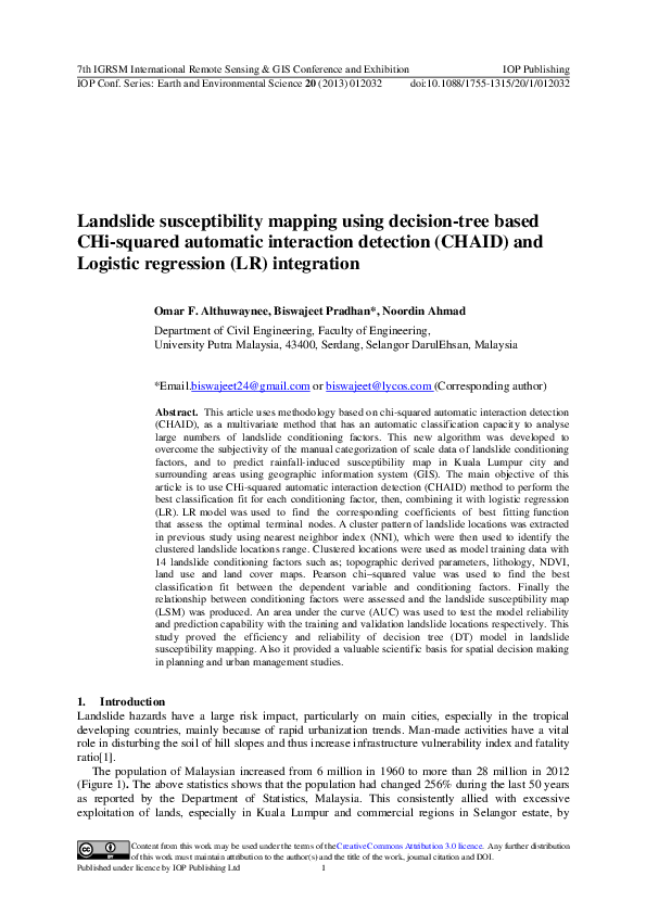 (PDF) Landslide susceptibility mapping using decision-tree based CHi-squared automatic ...
