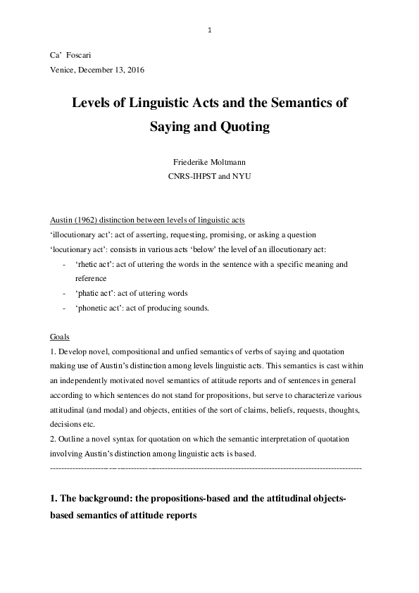 (PDF) The Semantics of Saying and Quoting (handout)
