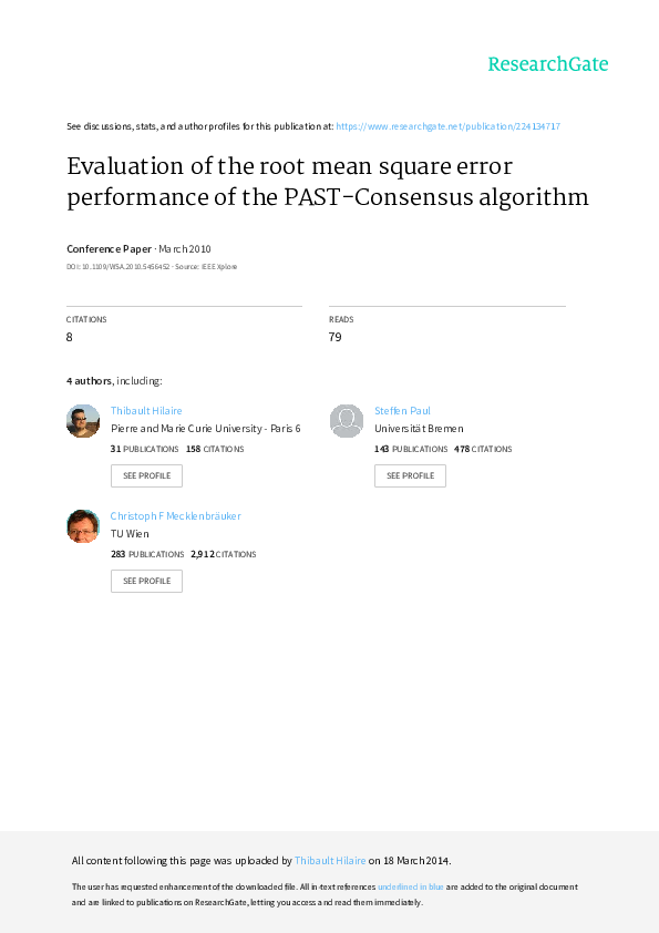 (PDF) Evaluation of the root mean square error performance of the PAST-Consensus algorithm