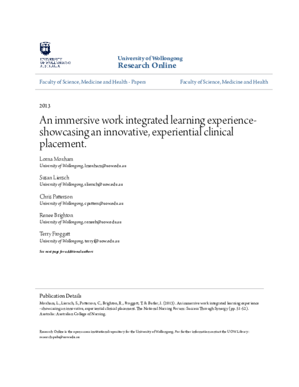 (PDF) An immersive work integrated learning experience- showcasing an ...