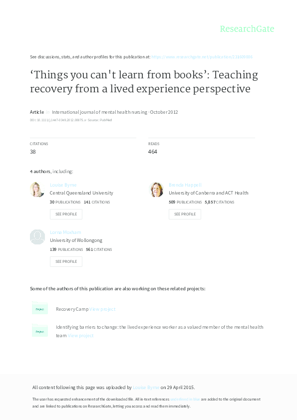 (PDF) ‘Things you can't learn from books’: Teaching recovery from a ...
