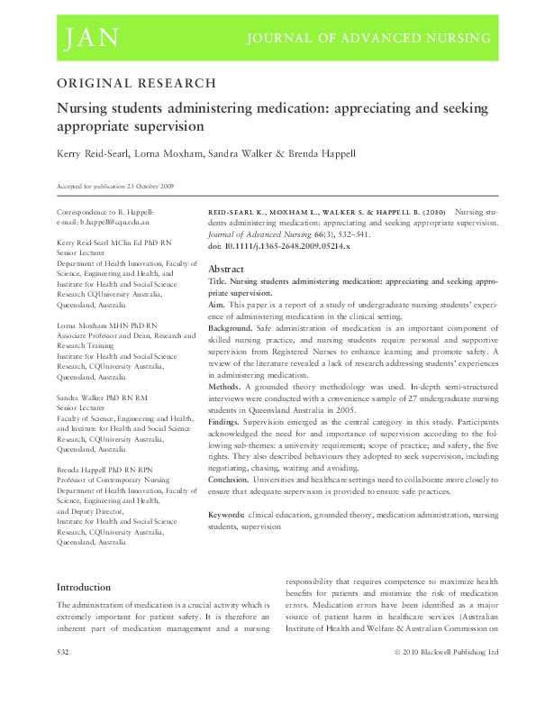 (PDF) Nursing students administering medication: appreciating and ...