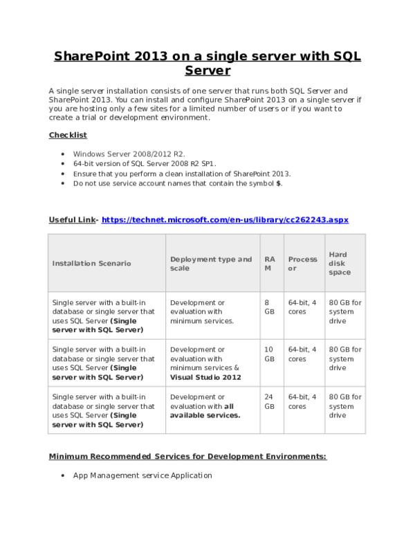 (DOC) Installing SharePoint 2013 with SQL Server