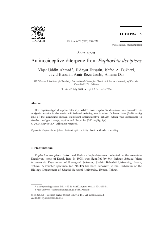 (PDF) Antinociceptive diterpene from Euphorbia decipiens
