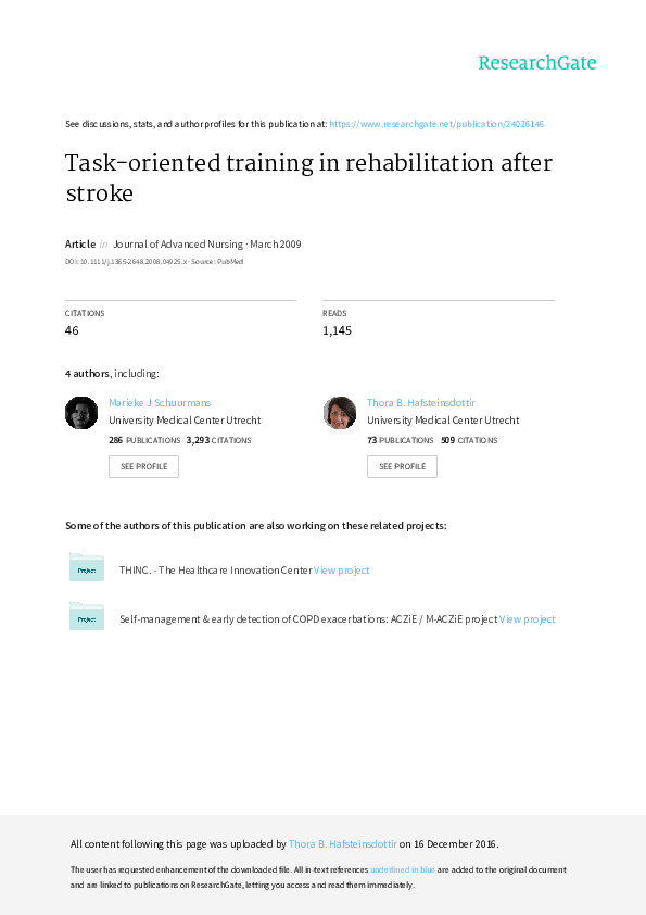 (PDF) Task-oriented training in rehabilitation after stroke: systematic ...