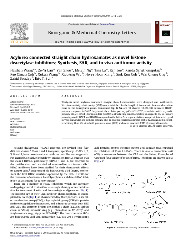 (PDF) Acylurea connected straight chain hydroxamates as novel histone ...