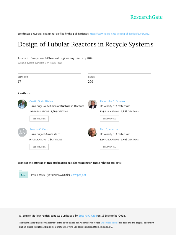 (PDF) Design of tubular reactors in recycle systems