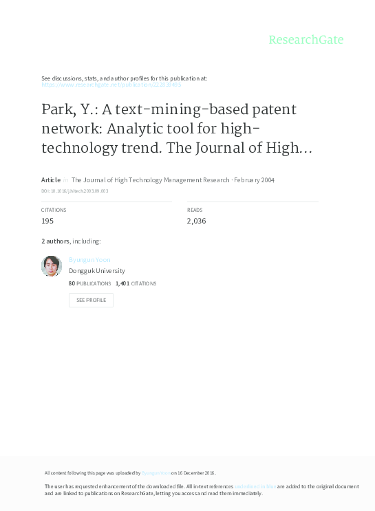 Pdf A Text Mining Based Patent Network Analytical Tool For High Technology Trend