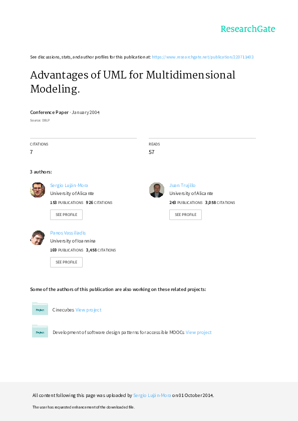 (PDF) Advantages of UML for Multidimensional Modeling