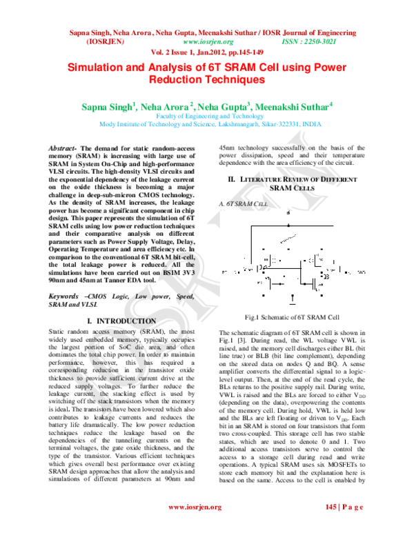 Pdf Simulation And Analysis Of 6t Sram Cell Using Power Reduction