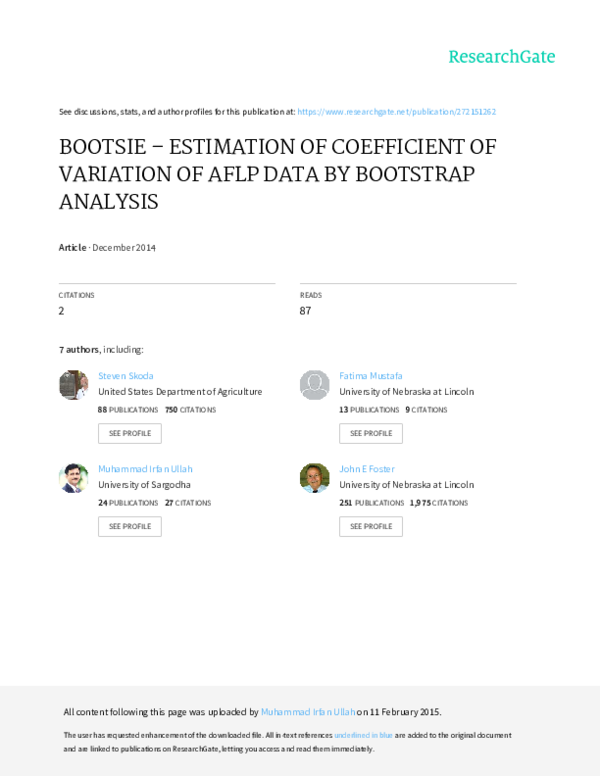 (PDF) Bootsie – Estimation of Coefficient of Variation of Aflp Data by Bootstrap Analysis ...