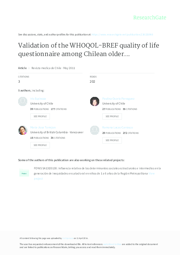 (PDF) [Validation of the WHOQOL-BREF quality of life questionnaire ...