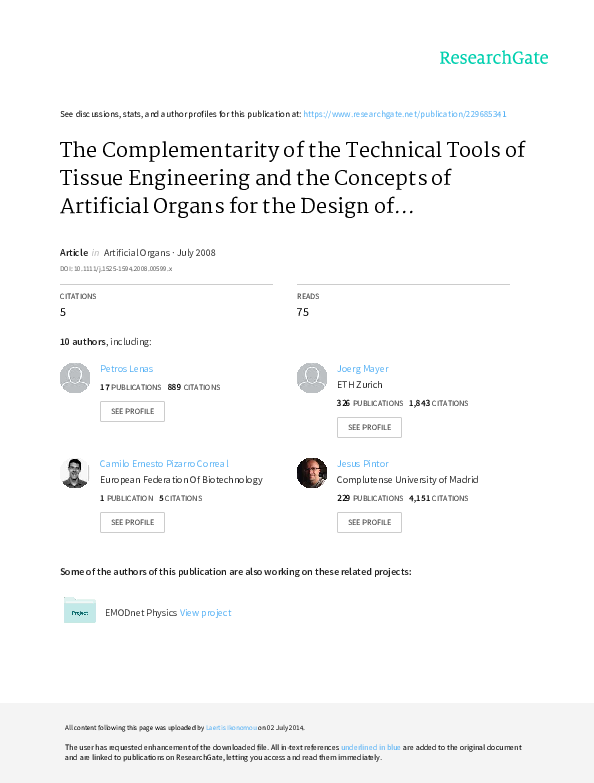(PDF) The Complementarity of the Technical Tools of Tissue Engineering ...