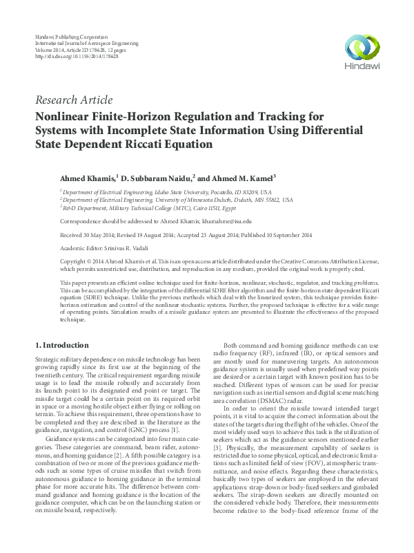 (PDF) Nonlinear Finite-Horizon Regulation and Tracking for Systems with Incomplete State ...