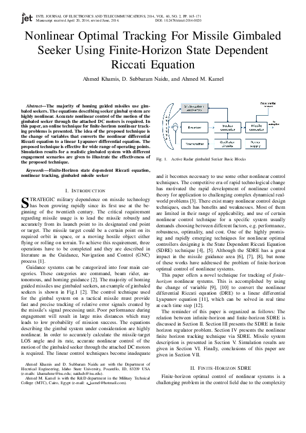 (PDF) Nonlinear optimal tracking for missile gimbaled seeker using ...