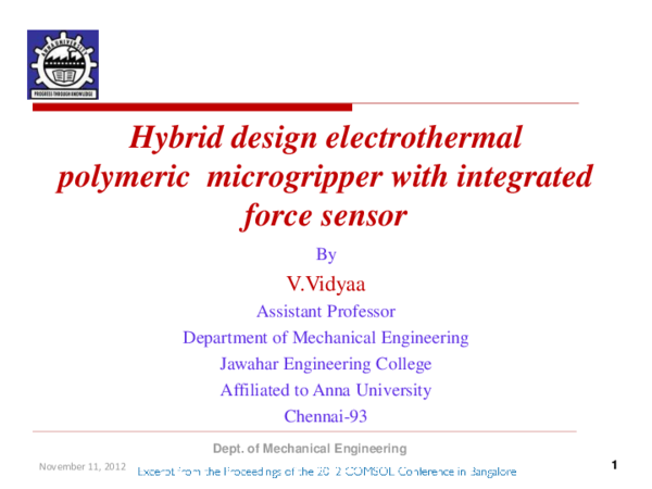 Pdf Hybrid Design Electrothermal Polymeric Microgripper With Integrated Force Sensor