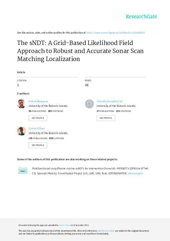 (PDF) The SNDT: A Grid-Based Likelihood Field Approach to Robust and Accurate Sonar Scan ...