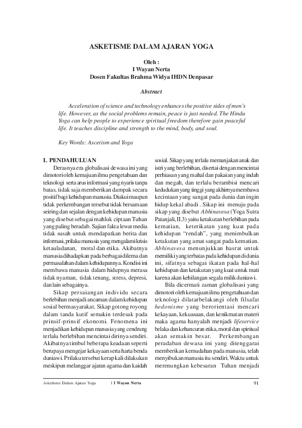 (PDF) ASKETISME DALAM AJARAN YOGA