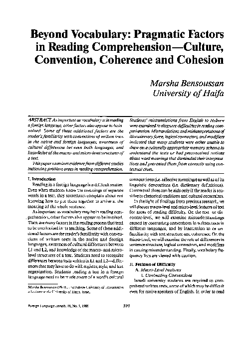 (PDF) Beyond Vocabulary: Pragmatic Factors in Reading Comprehension ...