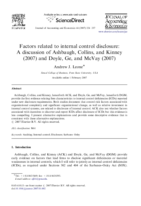 (PDF) Factors related to internal control disclosure: A discussion of ...