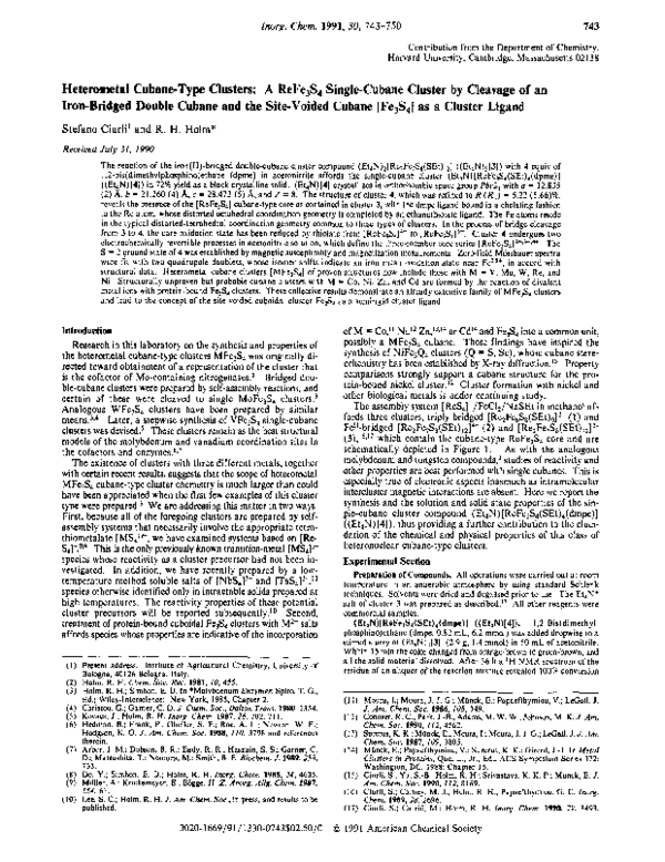 (PDF) Heterometal cubane-type clusters: a rhenium-iron-sulfur (ReFe3S4 ...