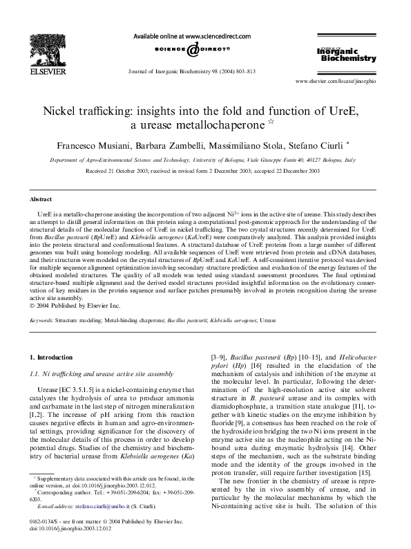 (PDF) Nickel trafficking: insights into the fold and function of UreE ...