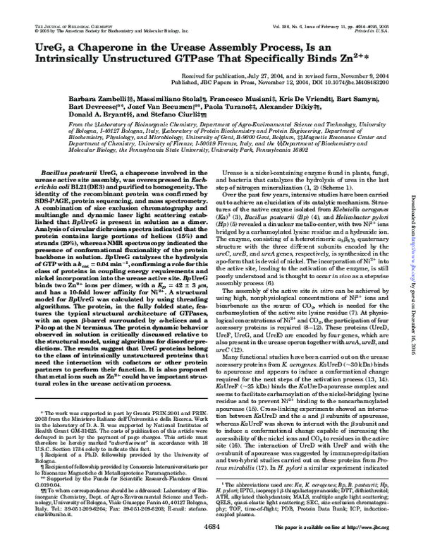 (PDF) UreG, a chaperone in the urease assembly process, is an ...