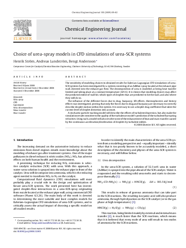 (PDF) Choice of urea-spray models in CFD simulations of urea-SCR systems