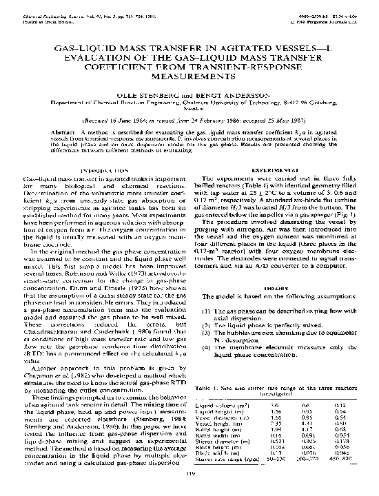 (PDF) Gas-liquid mass transfer in agitated vessels—I. Evaluation of the gas-liquid mass transfer ...