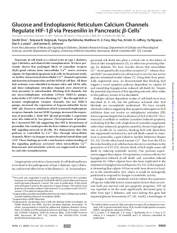 (PDF) Glucose and endoplasmic reticulum calcium channels regulate HIF ...