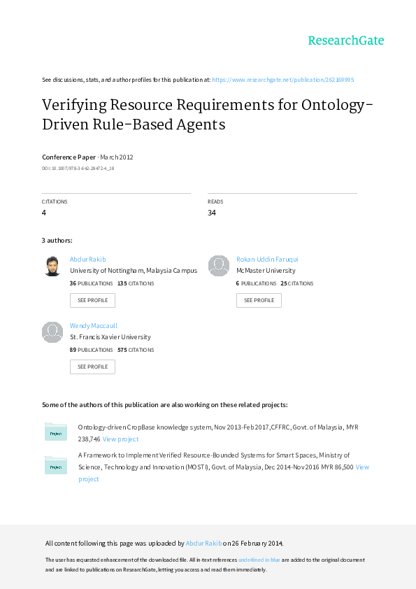 Pdf Verifying Resource Requirements For Ontology Driven Rule Based Agents