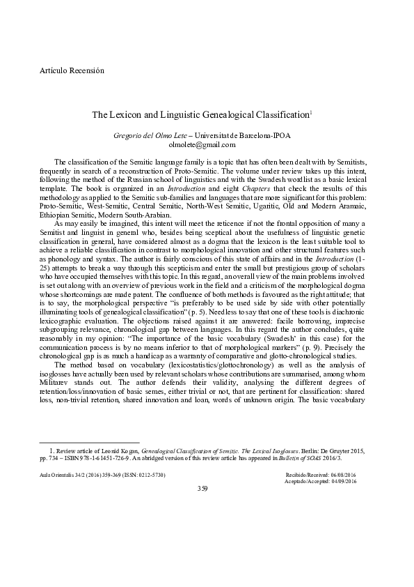 (PDF) 2016-The Lexicon and Linguistic Genealogical Classification