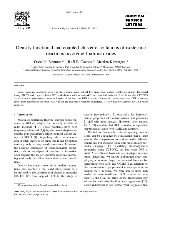 (PDF) Density functional and coupled-cluster calculations of isodesmic reactions involving ...