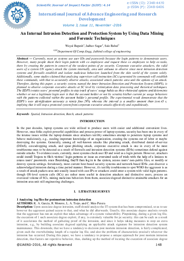 Pdf An Internal Intrusion Detection And Protection System By Using Data Mining And Forensic