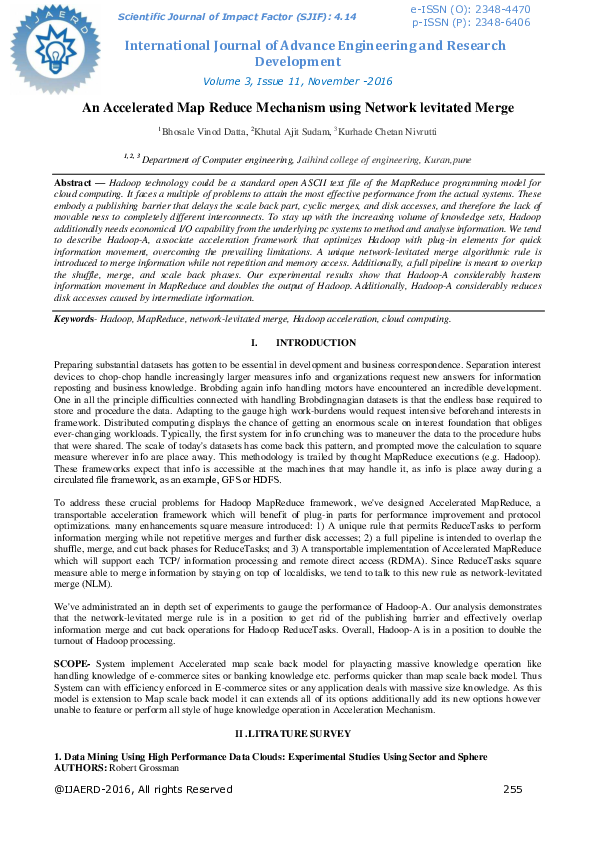 (PDF) An Accelerated Map Reduce Mechanism using Network levitated Merge