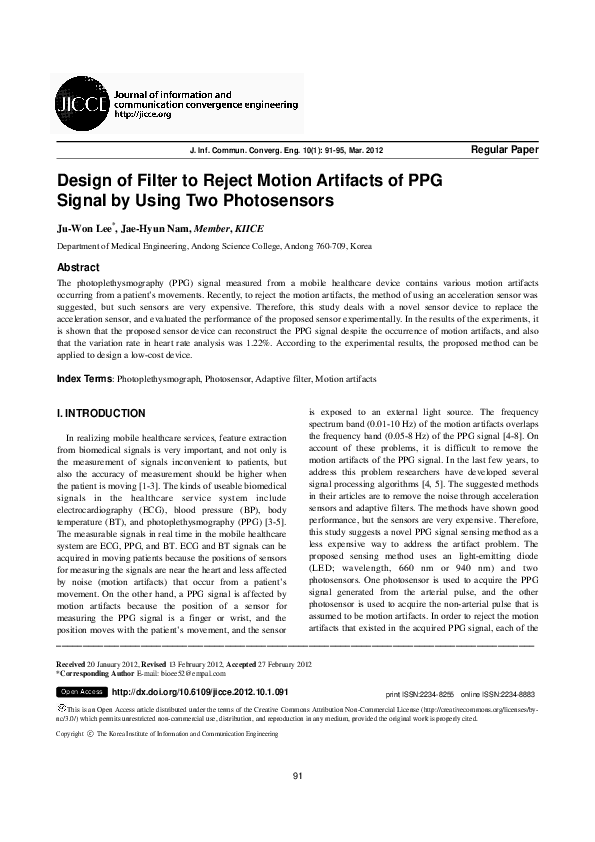 (PDF) Design of Filter to Reject Motion Artifacts of PPG Signal by ...