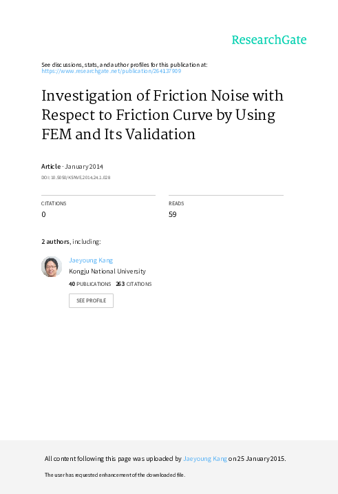 Pdf Investigation Of Friction Noise With Respect To Friction Curve By Using Fem And Its